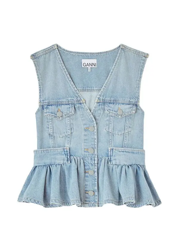 GANNI Denim Peplum Top - Multicolor