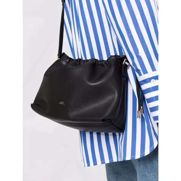 A.p.c. Grained Leather Drawstring Satchel - Black
