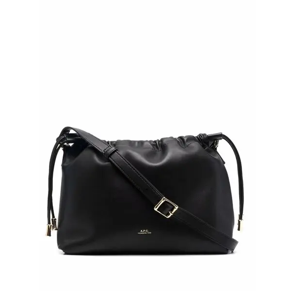 A.p.c. Grained Leather Drawstring Satchel - Black