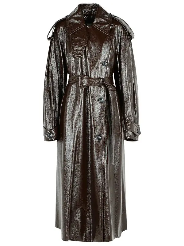 Sportmax Long Patent Effect Trench Coat - Brown