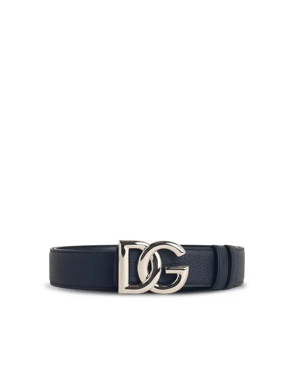 Dolce & Gabbana Leather Belt With Dg Logo Buckle - Blue