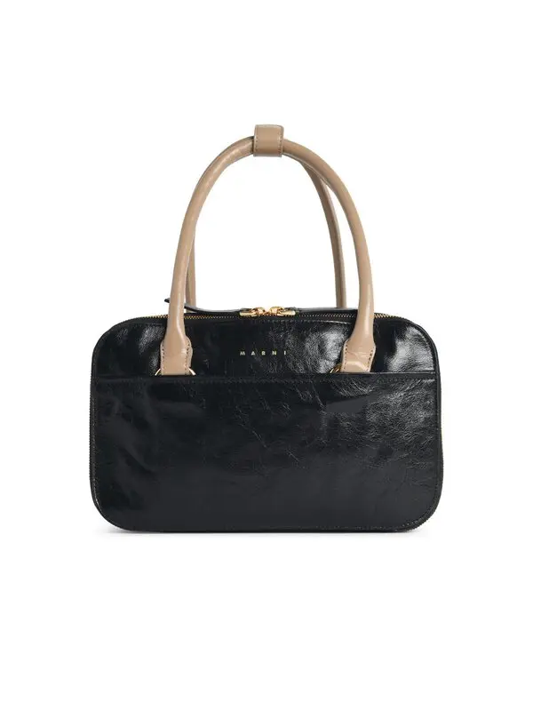 Marni Small 'boxyne' Bag In Black Brown And Taupe Leather - Multicolor