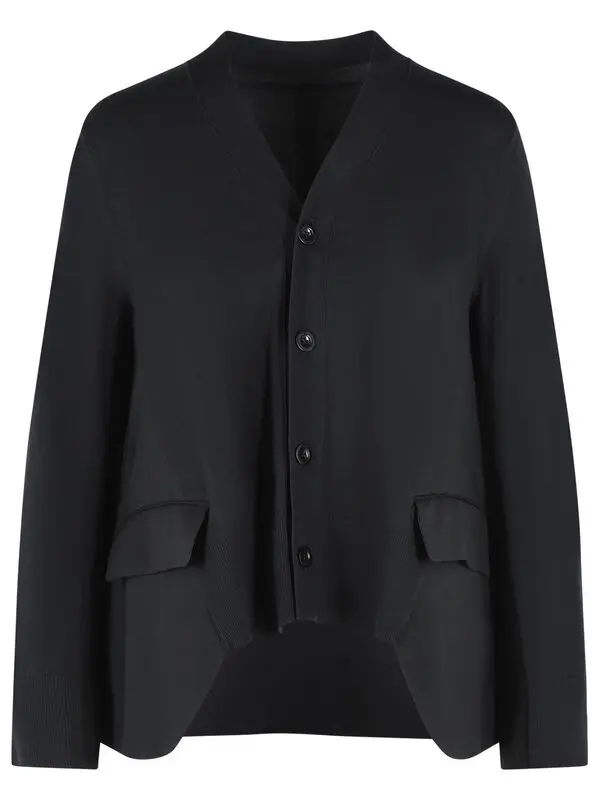 Sacai V-neck Cotton Blend Cardigan - Black