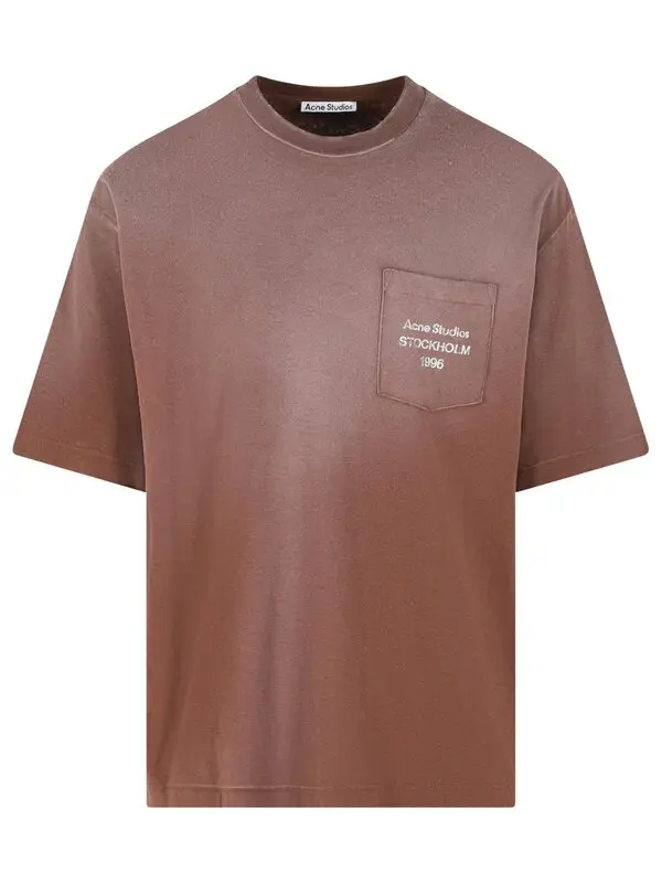 Acne Studios Cotton And Linen T-shirt With Contrast Logo Pocket