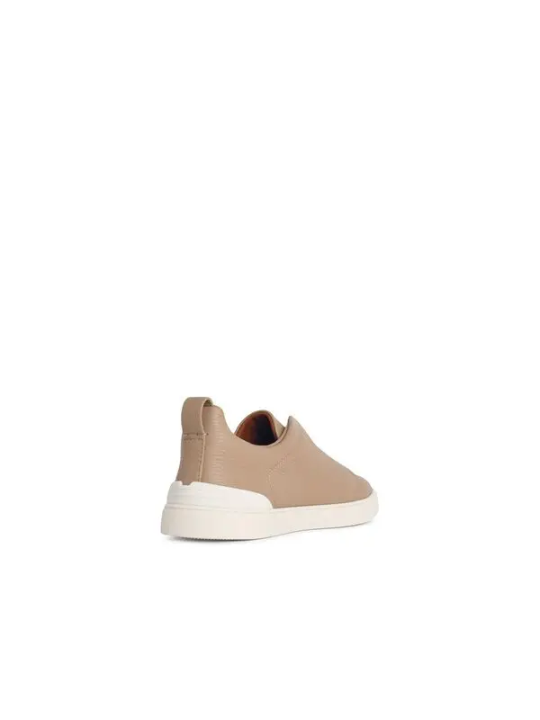 Zegna Triple Stitch' Beige Grenade Leather Sneakers