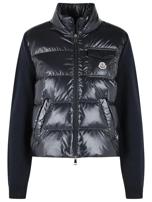 Moncler Padded Wool Cardigan With Zip Closure - Blue