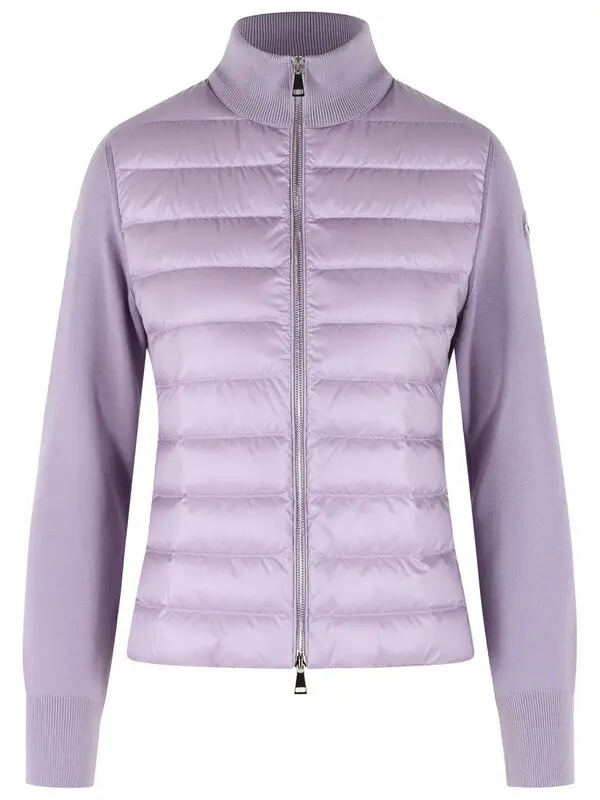 Moncler Padded Virgin Wool Cardigan With Lilac Zip - Multicolor