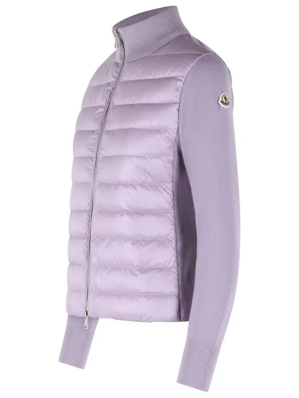 Moncler Padded Virgin Wool Cardigan With Lilac Zip