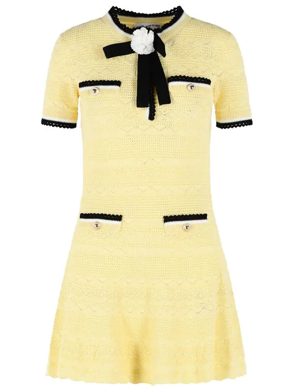 SELF-PORTRAIT Cotton Blend Openwork Knit Mini Dress