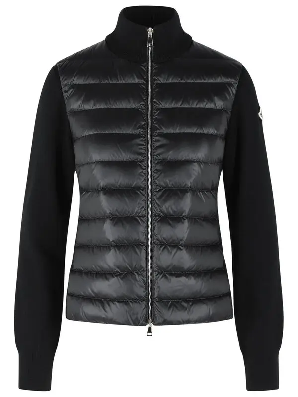 Moncler Padded Virgin Wool Cardigan With Zip - Black
