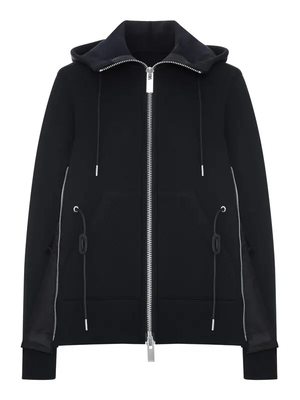 Sacai Zip-up Hoodie With Nylon Details - Black