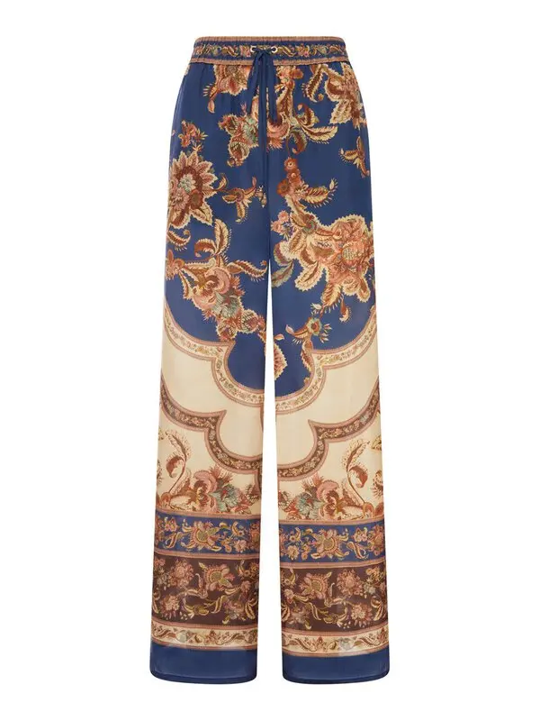 Zimmermann Aster Wide Leg Printed Silk Trousers - Multicolor