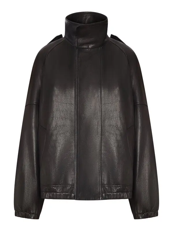 Saint Laurent Oversized Leather Jacket With High Collar