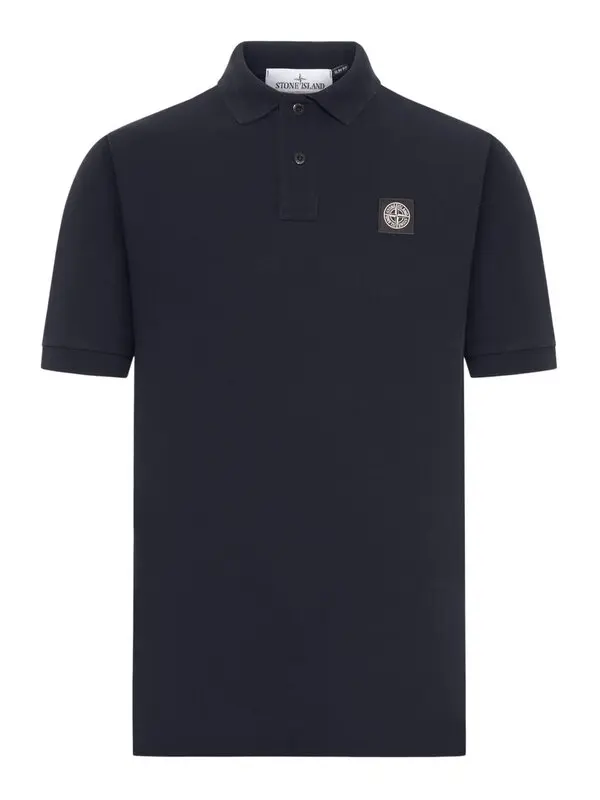 Stone Island Navy Cotton Polo Shirt With Logo Patch