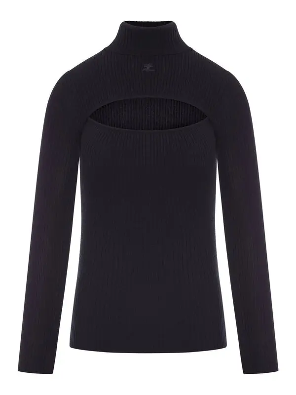 COURREGES Ribbed Sweater With Cut-out Detail - Black