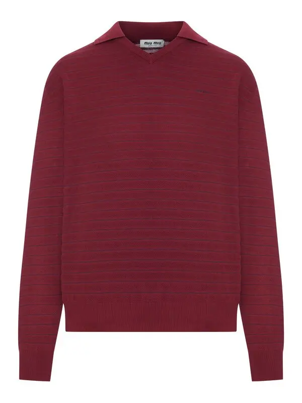 Miu Miu V-neck Cotton Sweater With Polo Collar - Multicolor