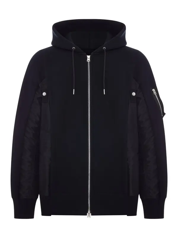 Sacai Cotton And Nylon Zip-up Hoodie