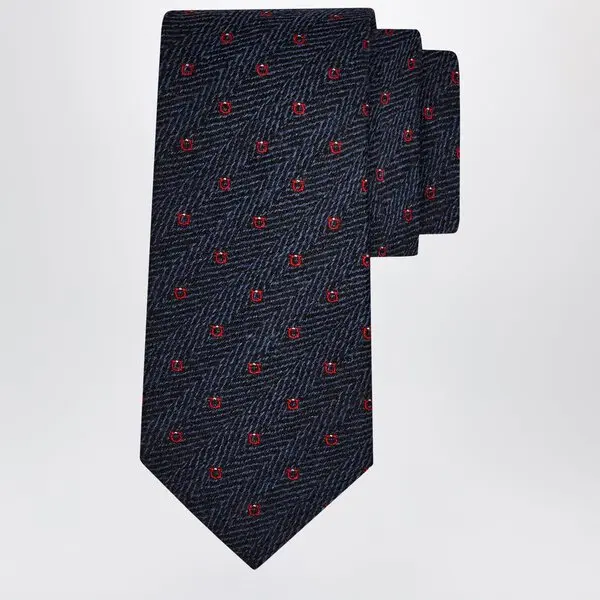 FERRAGAMO Navy Blue/red Gancini Chevron Tie - Multicolor