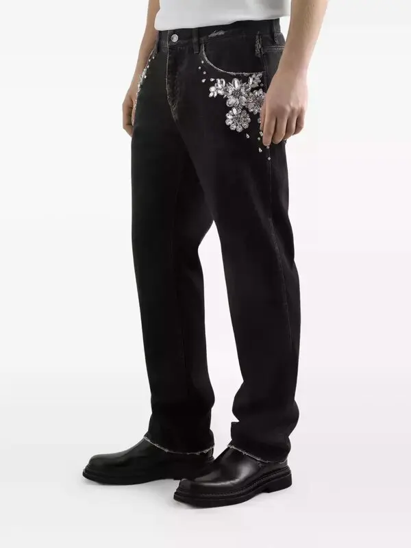 Dolce & Gabbana Embroidered Crystal-embellished Jeans