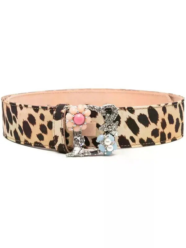 Dsquared2 Embellished Leopard-print Leather Belt - Neutrals