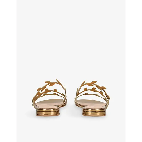 GIANVITO ROSSI Flavia Flat Leather Sandals With Floral Embellishment