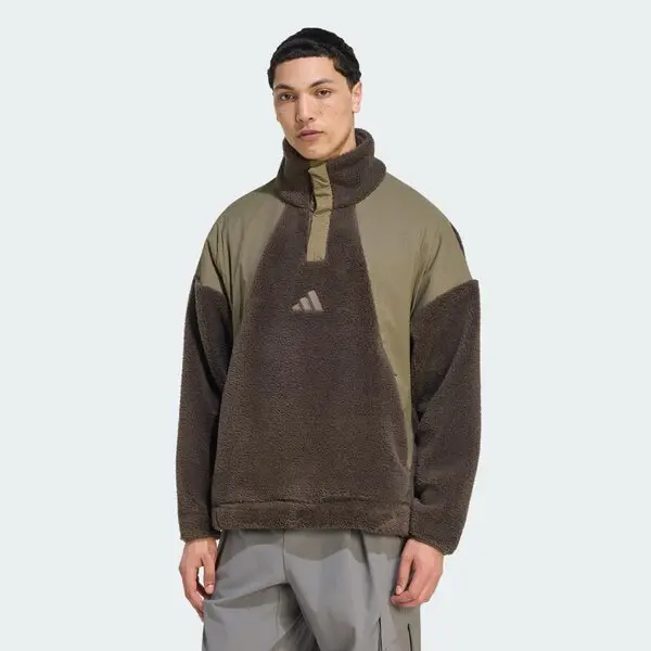 Adidas Xploric Climawarm High Pile Snap Pullover - Shadow Olive
