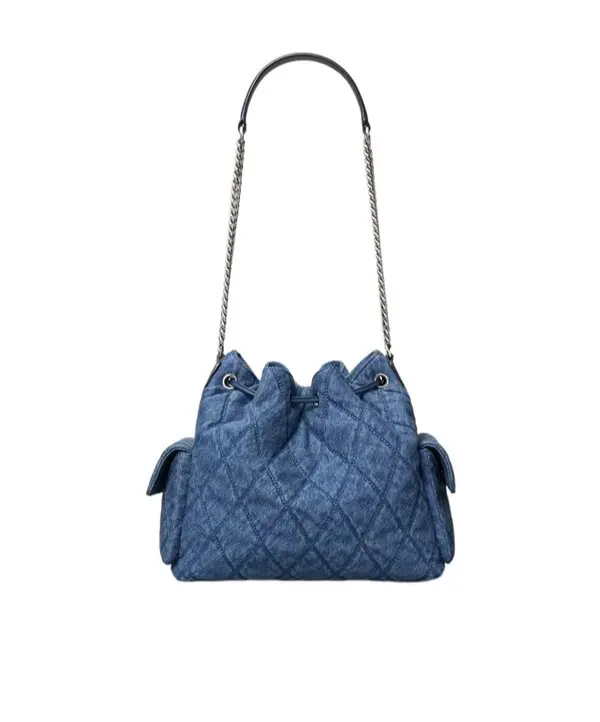 Tory Burch Charlie Quilted Denim Drawstring Shoulder Bag