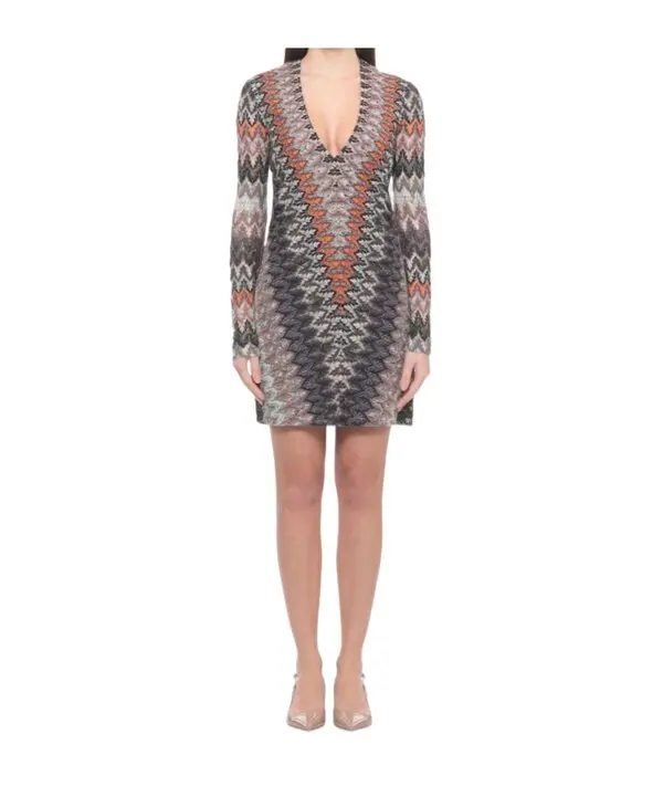 Missoni Chevron Knit V-neck Knitted Dress - Multicolor