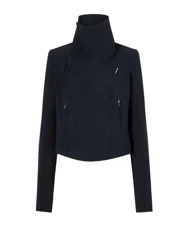 Rick Owens High Neck Diagonal Zip Cropped Jacket - Black