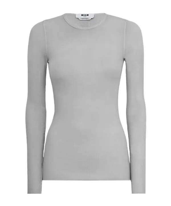 MSGM Ribbed Stretch Long Sleeve T-shirt - Gray