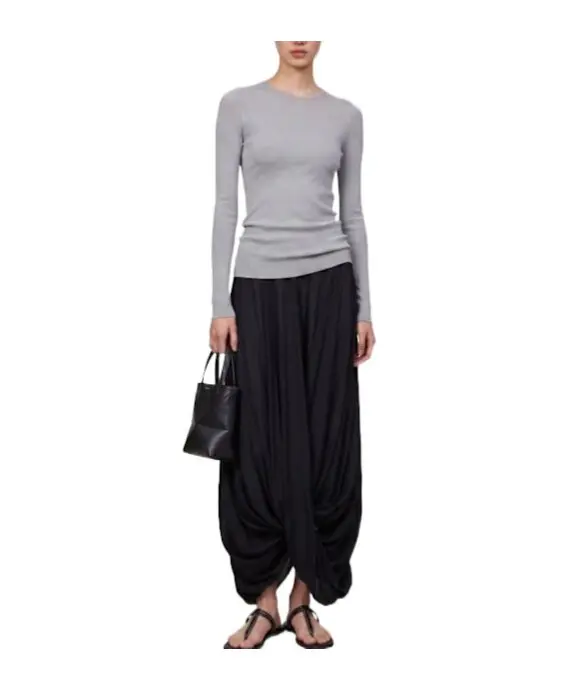 MSGM Ribbed Stretch Long Sleeve T-shirt - Gray