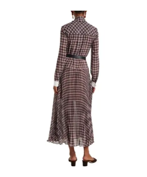 SELF-PORTRAIT Plaid Midi Shirt Dress With Bow Detail