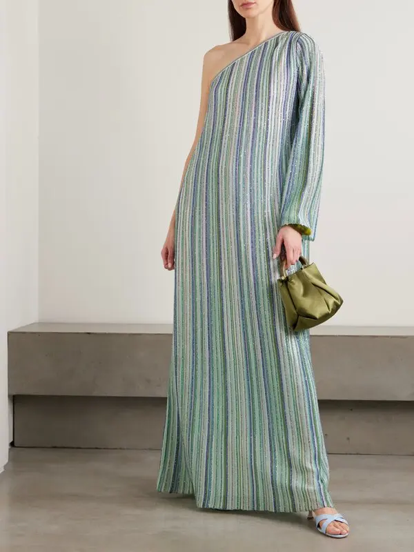 Missoni One-shoulder Sequined Striped Crochet Dress