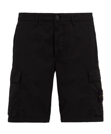 Stone Island Logo Cotton Regular Cargo Shorts - Black