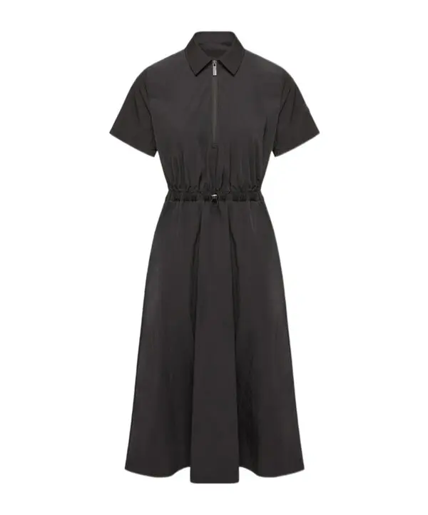 Moncler Pleated Midi Shirt Dress With Drawstring Waist - Black