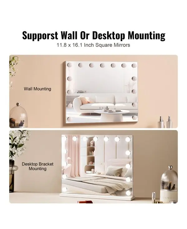 PHYING Vanity Mirror With Lights 15 Dimmable Bulbs 3 Color Lighting Modes Makeup Mirror With Detachable 5x Magnification Usb Port Smart Touch Control