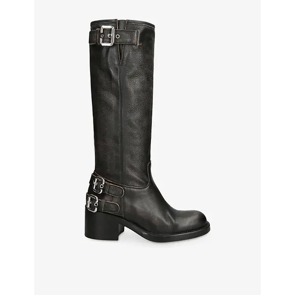 Chloé Dakota Knee-high Leather Boots With Buckle Detailing - Black
