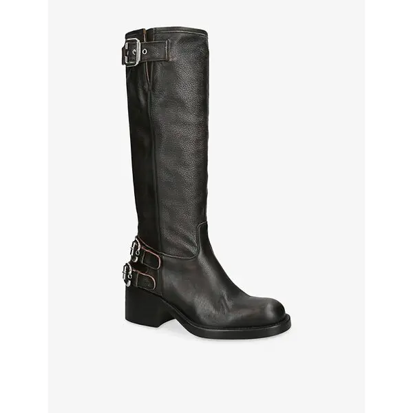 Chloé Dakota Knee-high Leather Boots With Buckle Detailing - Black