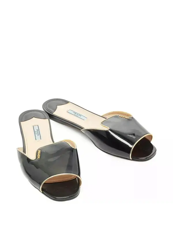 Prada Logo-plaque Patent Leather Sandals - Black