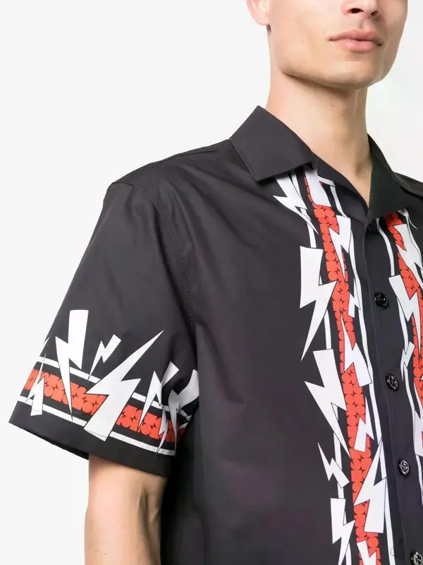 Neil Barrett Thunderbolt-print Cotton Bowling Shirt