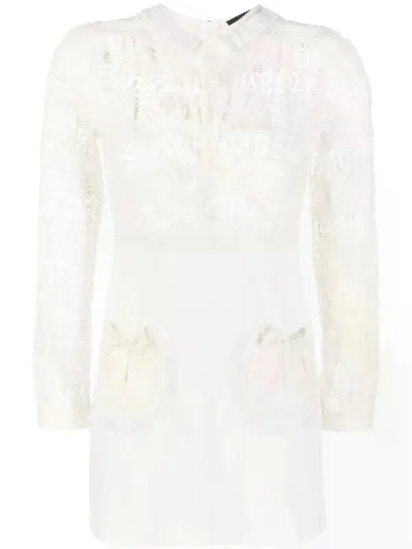 Dsquared2 Ivory Lace Minidress With Beaded Detailing - Neutrals