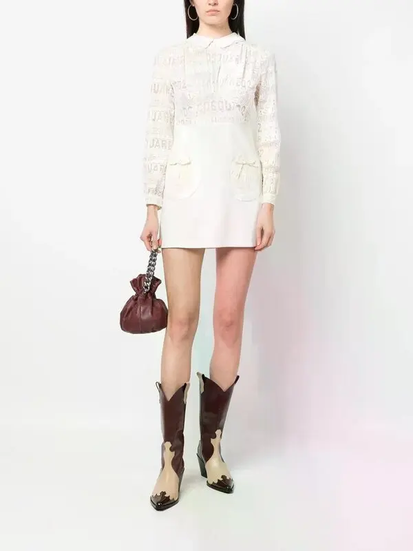 Dsquared2 Ivory Lace Minidress With Beaded Detailing - Neutrals