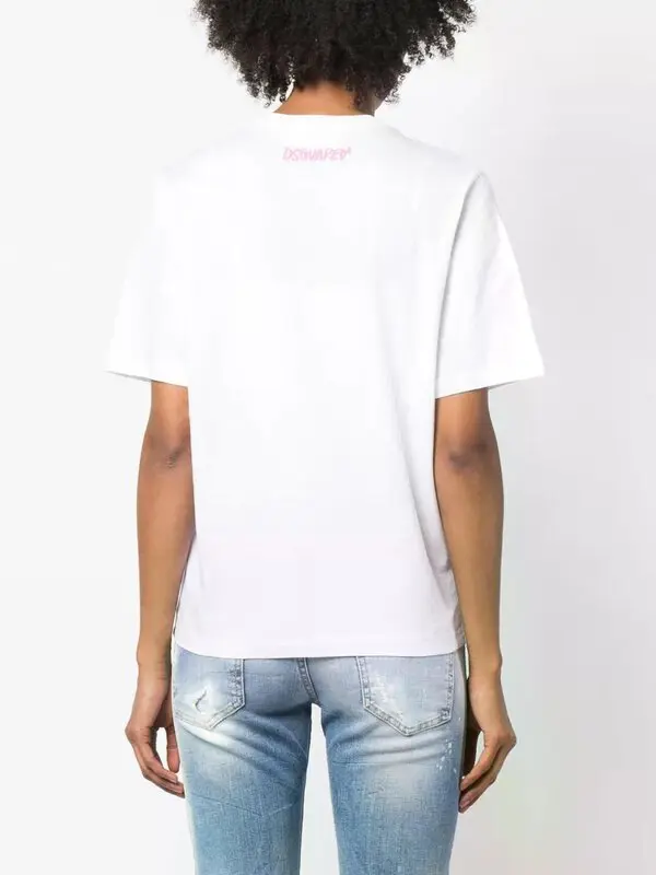 Dsquared2 Slogan Print Short Sleeve T-shirt - White