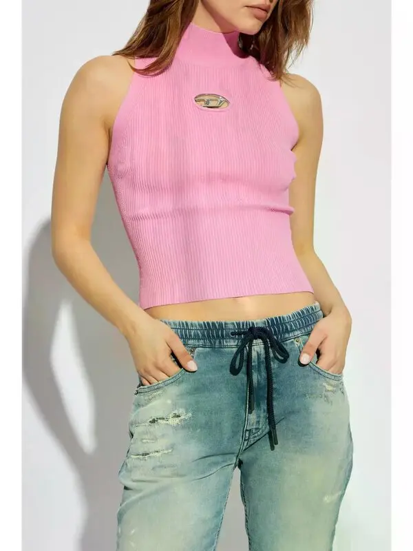 DIESEL® Ribbed Knit Mock Neck Sleeveless Top - Pink
