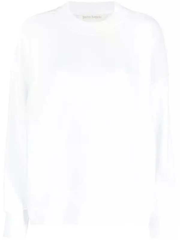 Palm Angels Logo Print Crew Neck Sweatshirt - White
