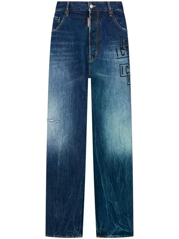 Dsquared2 Icon Print Straight-leg Jeans - Blue