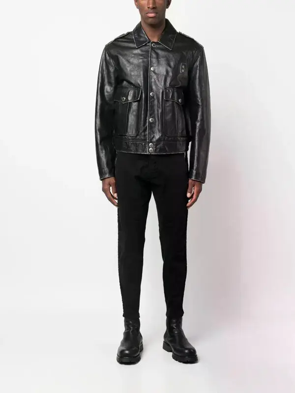 Dsquared2 Leather Bomber Jacket - Black