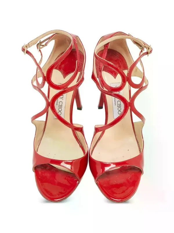 JIMMY CHOO Lance Patent Leather Heeled Sandals - Red