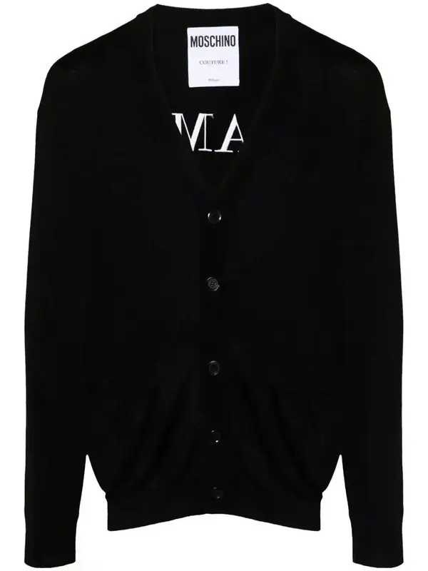 Moschino Slogan-embroidered Virgin Wool Cardigan