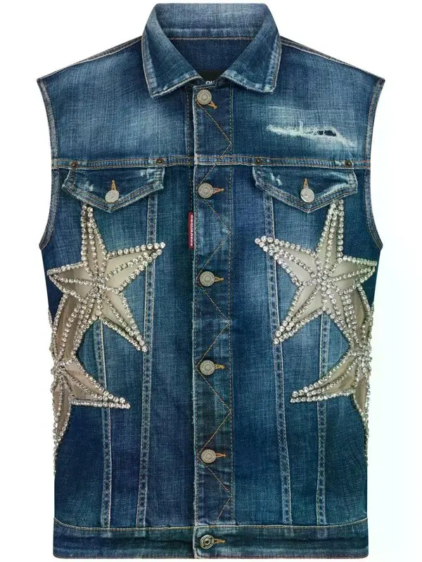Dsquared2 Embellished Denim Vest - Blue